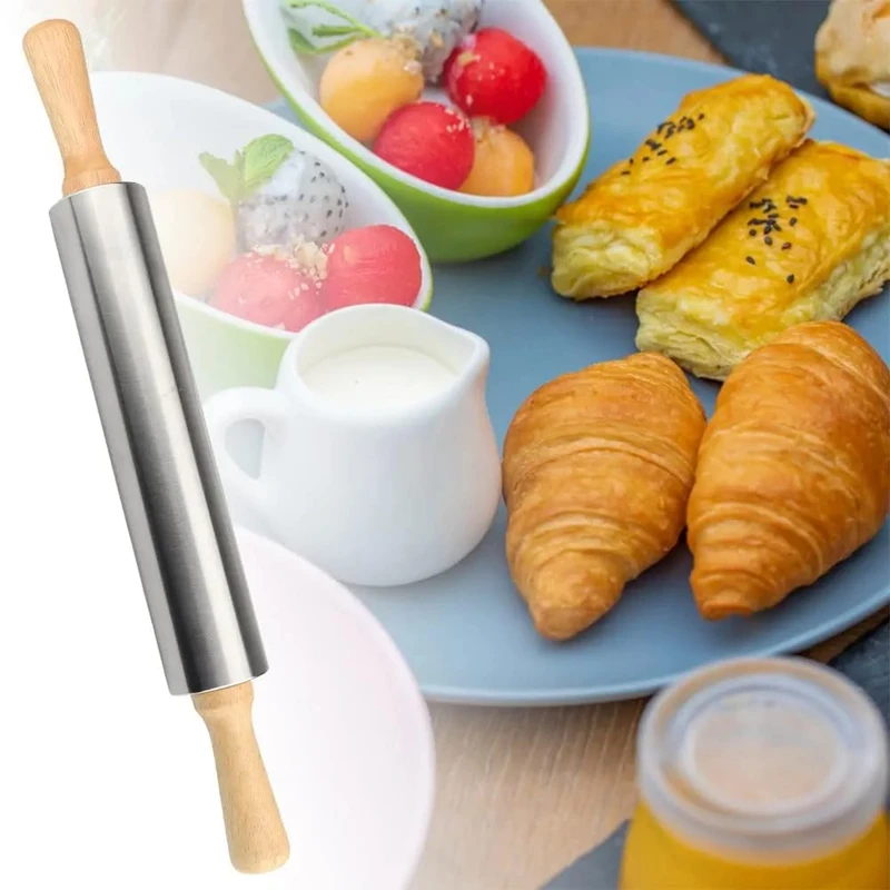 Hisdricus Rolling Pin, Stainless Steel Rolling Pin with Wooden Handle ...
