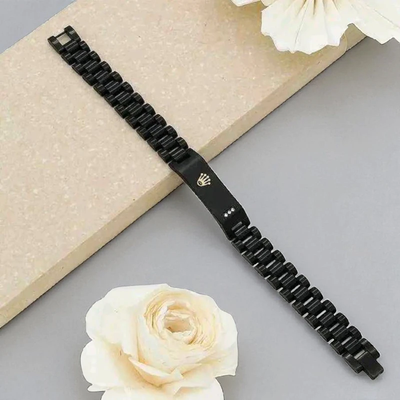 Original Rlx Crown Design Stylish Men's Stainless Steel Bracelet (Black)