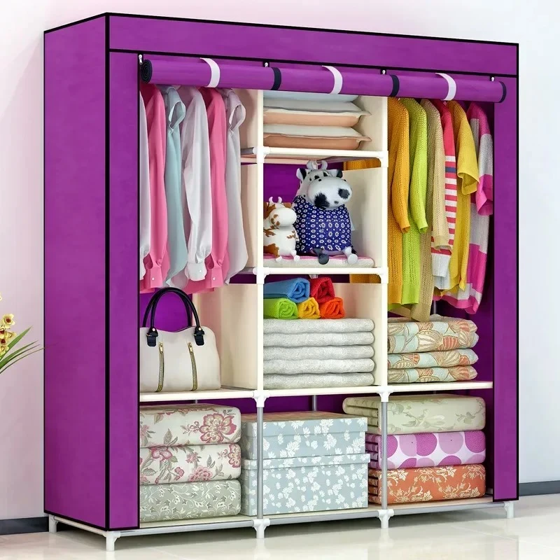 Portable Cloth And Storage Wardrobe Cabinet(Purple)