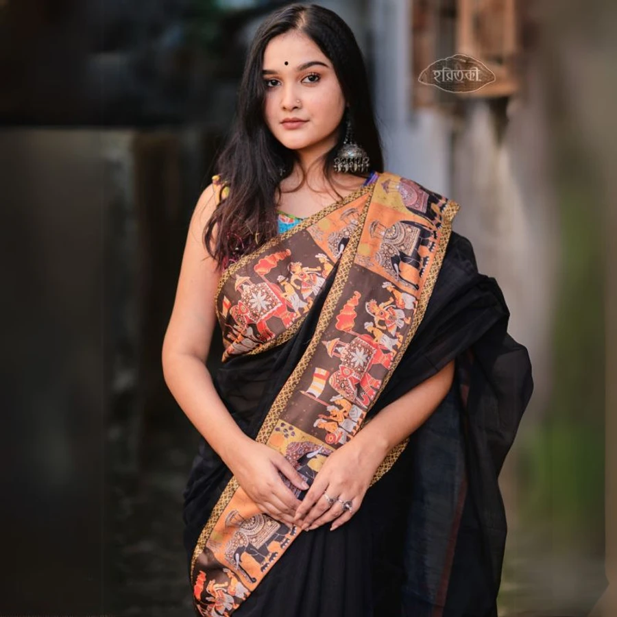 Elephant Print Black Saree | Buy Eid Sarees Online at Best Price in ...